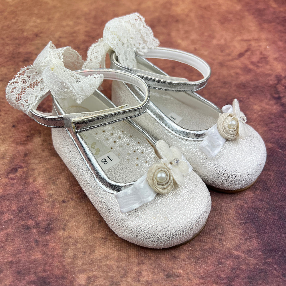 Ivory and Silver Flat Shoes For Baby Girls FSBE101