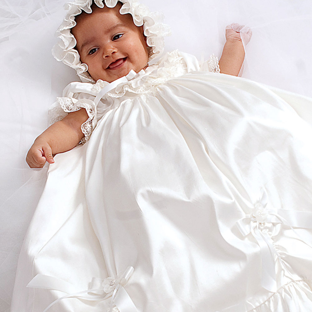 Silk Christening Robe & Bonnet | Anna's Boutique